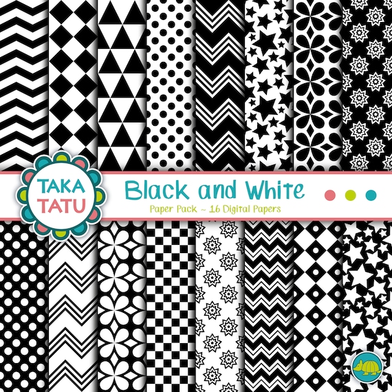 Black and White Digital Paper Pack Geometric Black and White | Etsy