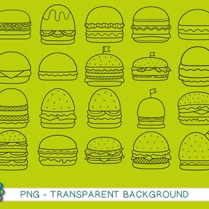 Hamburger Black and White Digital Stamp - Fast Food Clipart / Hamburger ...