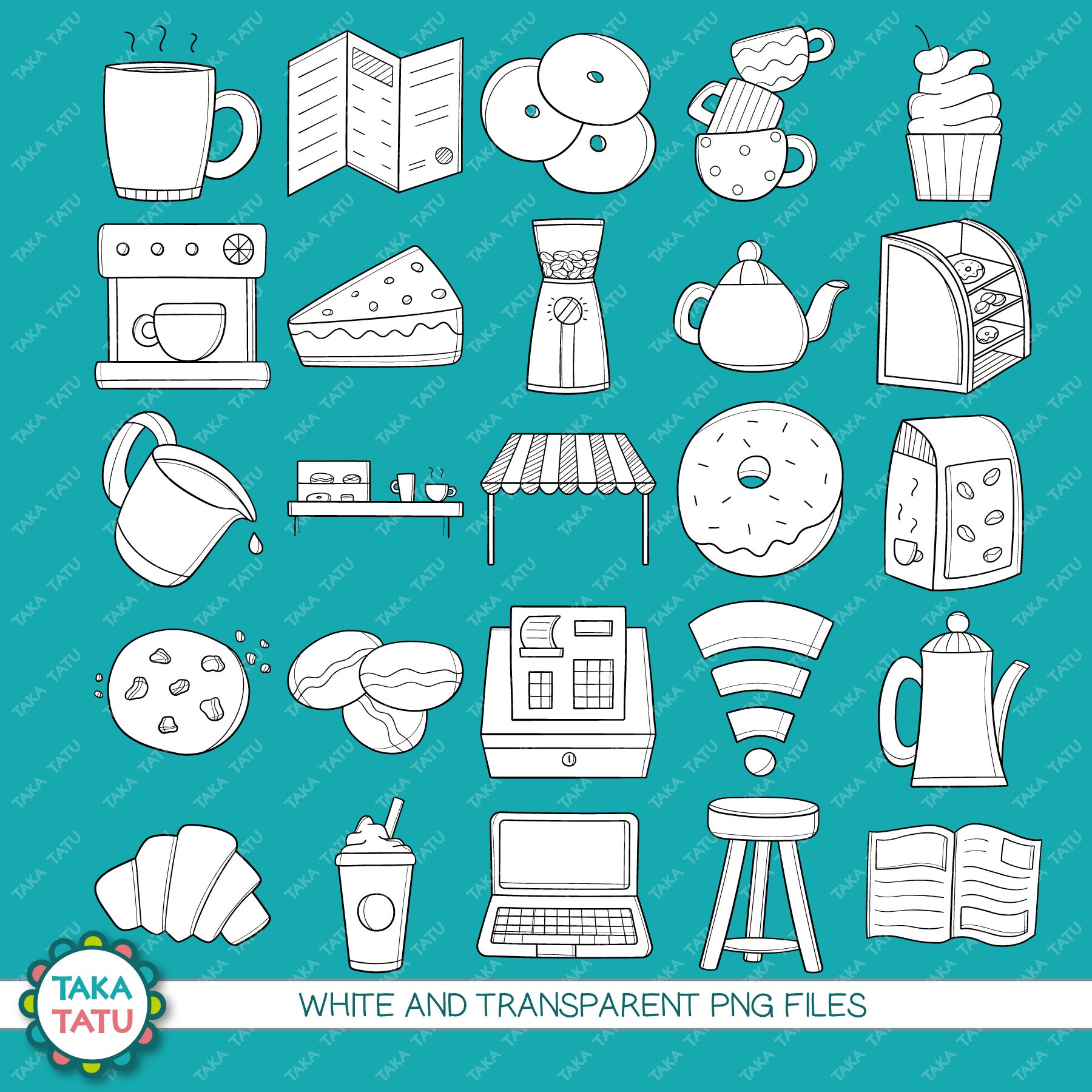 Coffee Shop Clipart Set - Pastries and Coffee Printable / Coffee Mug ...