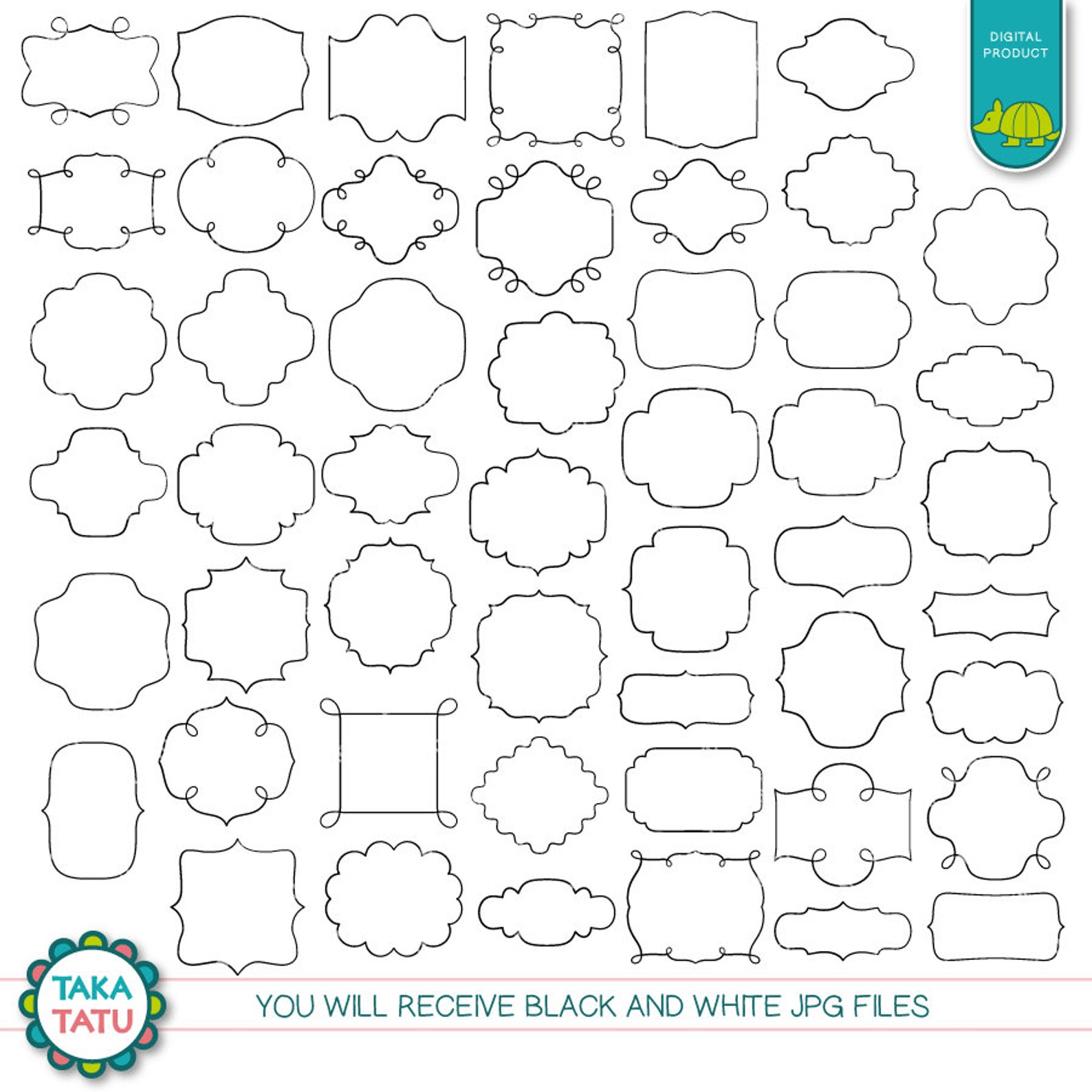 Simple Frames Clipart Frames Digital Stamp / Label Clipart / | Etsy