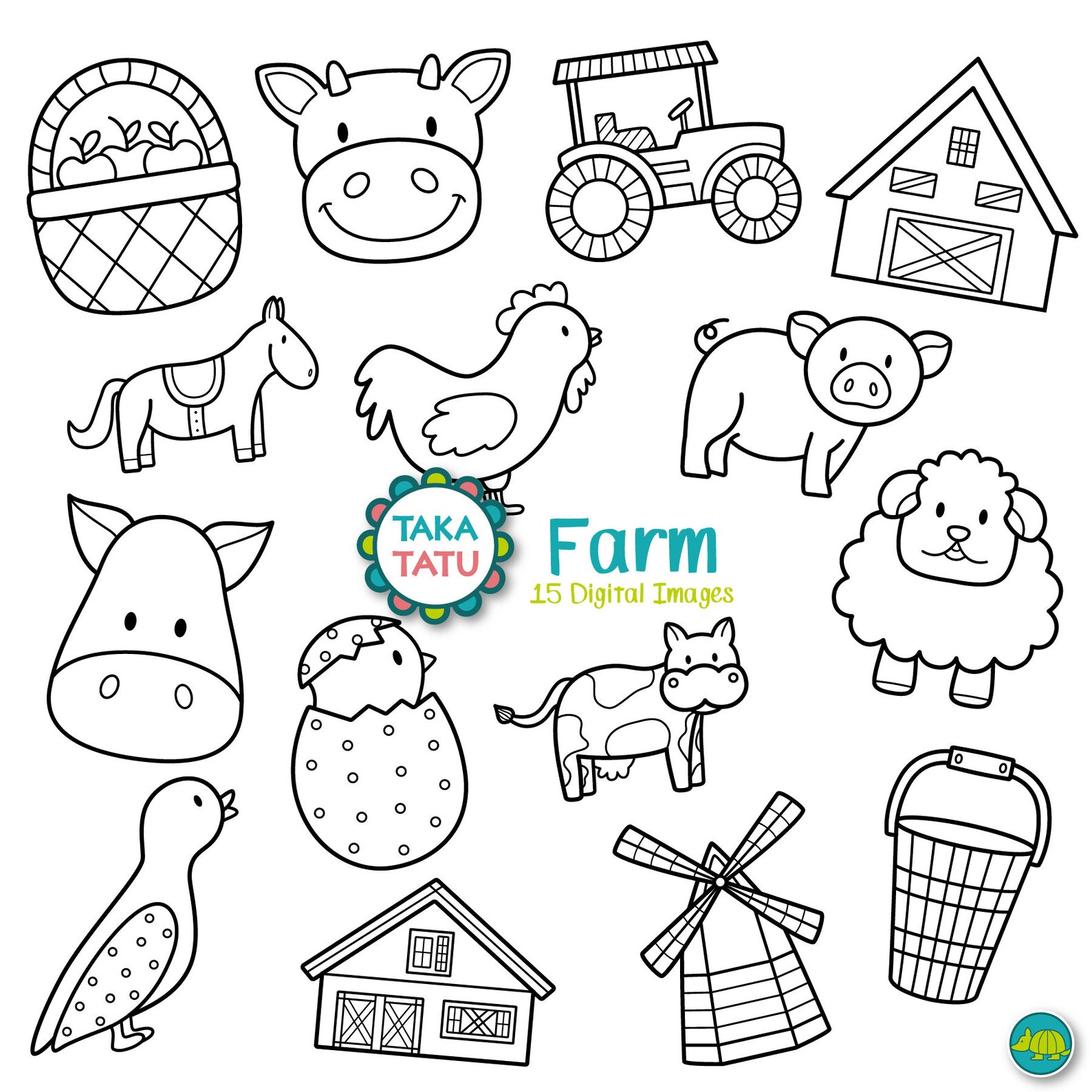 Farm Digital Stamp - Farm Clipart / Farm Line Art / Farm Animals / Cute ...