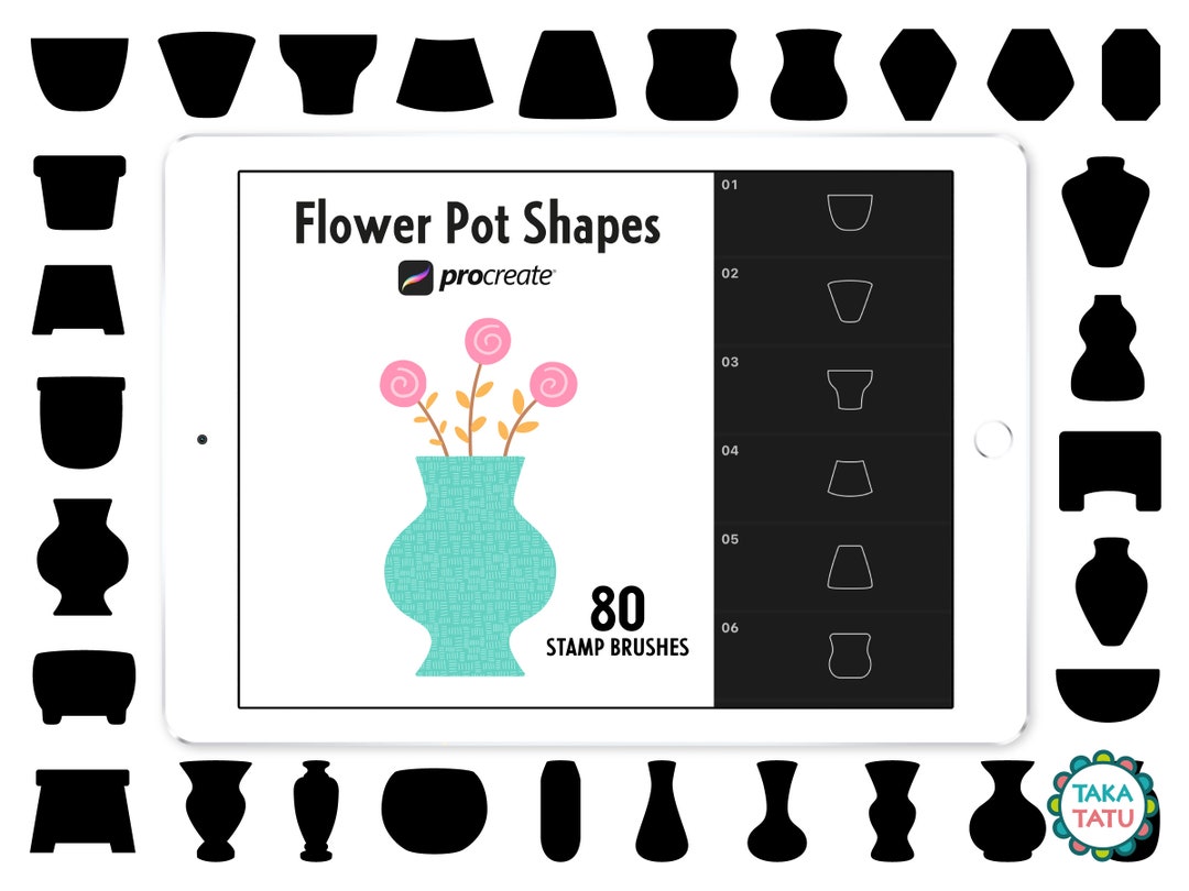 80 PROCREATE STAMPS - Flower Pot Shapes Brushes for Procreate / Flower ...