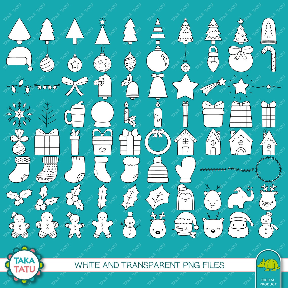 Christmas Doodles Clipart Black and White Christmas Line - Etsy