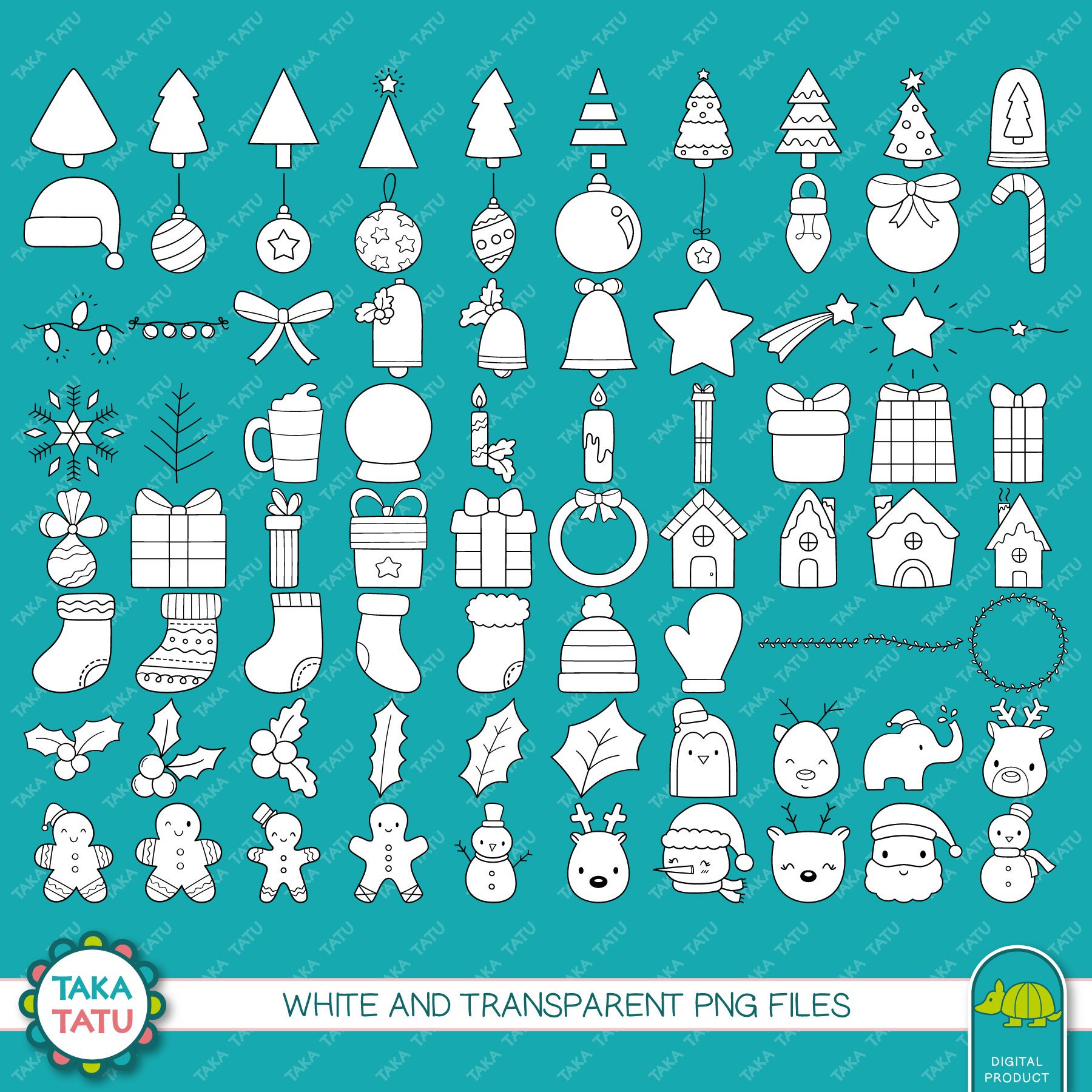 Christmas Doodles Clipart Black and White Christmas Line - Etsy