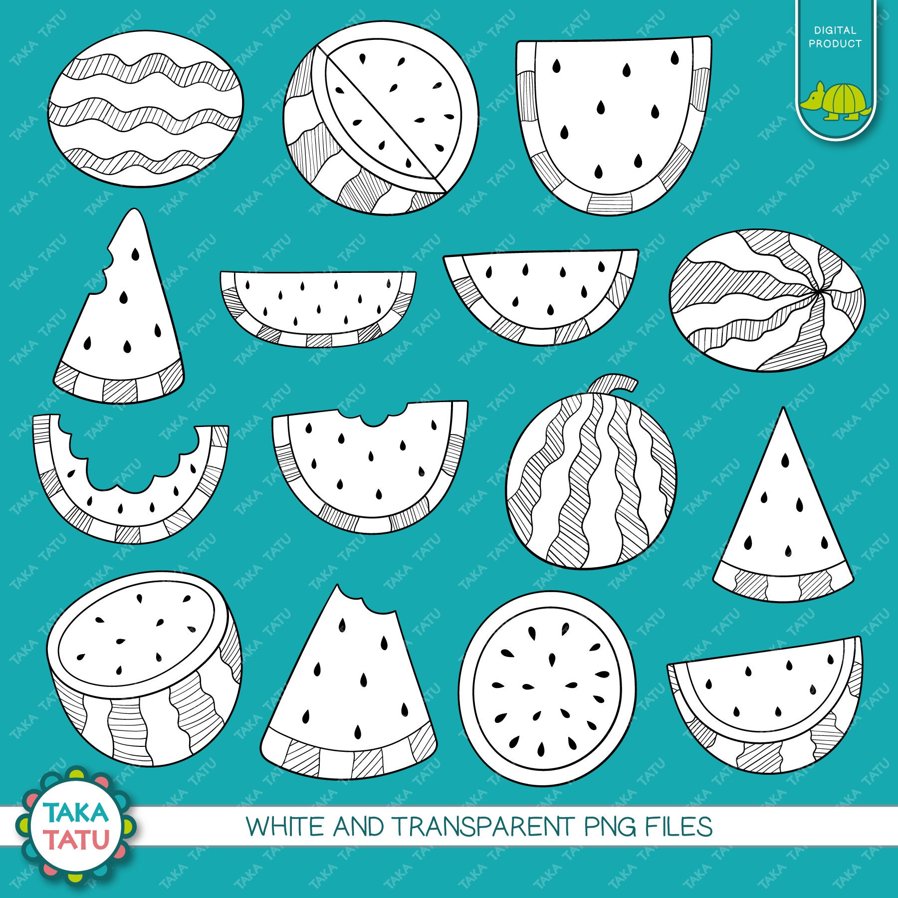 Watermelon Clipart Hand Drawn Digital Stamp / Watermelon | Etsy