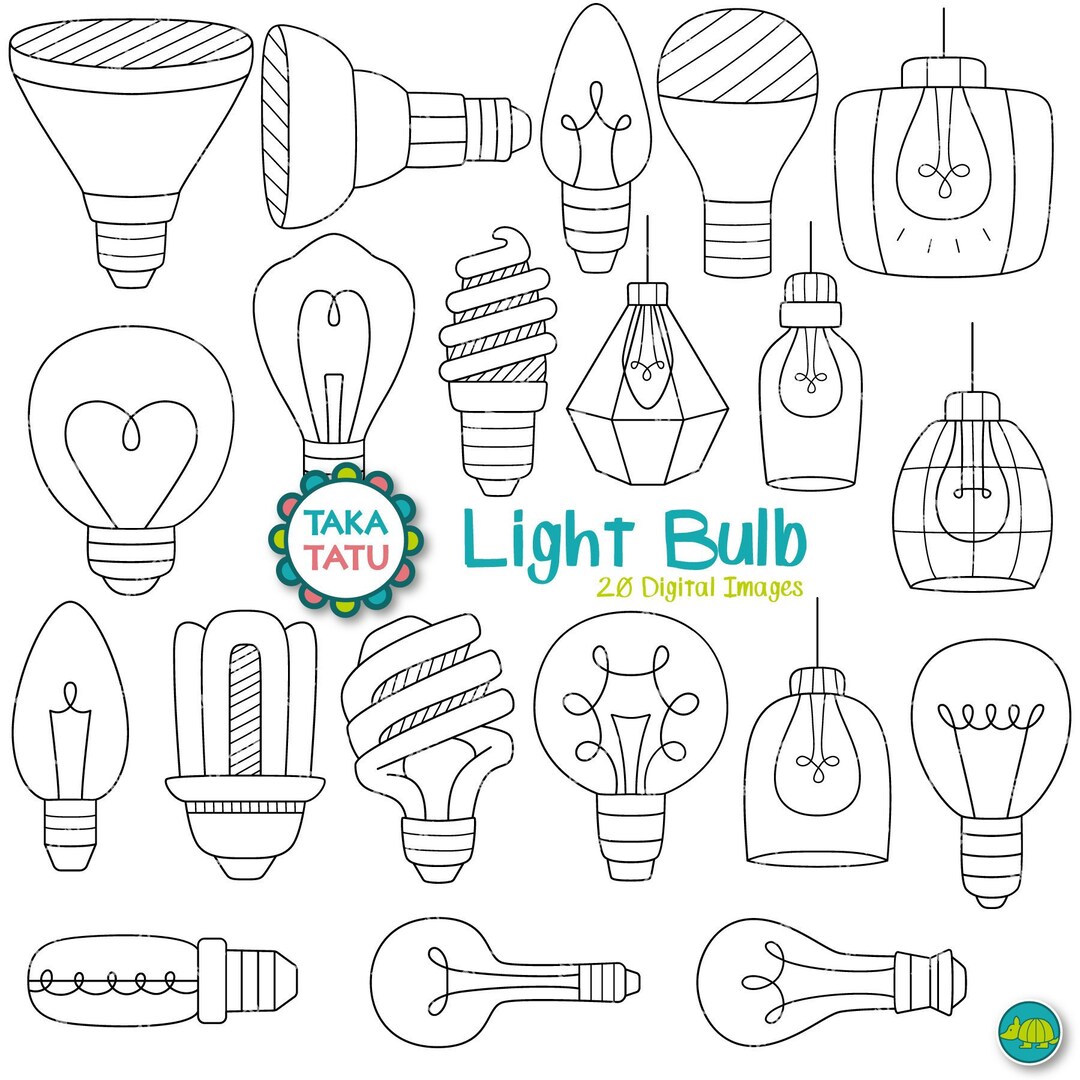 Light Bulb Digital Stamp - Light Bulb Clipart / Lightbulb Clipart ...