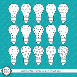 Cute Light Bulb Printable Line Art Graphics - Patterned Black and White ...