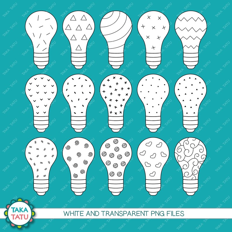 Cute Light Bulb Printable Line Art Graphics - Patterned Black and White ...