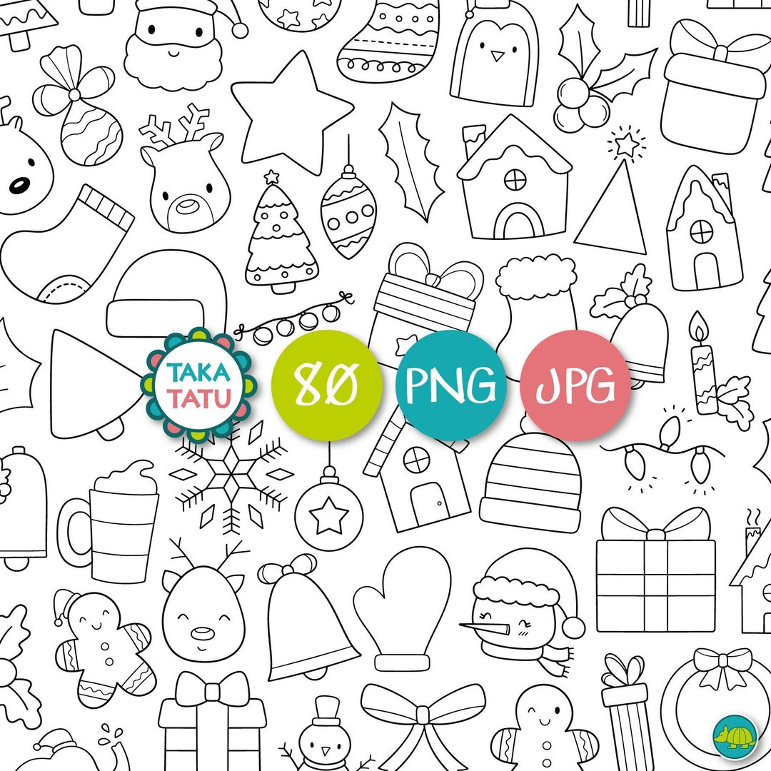 Christmas Doodles Clipart - - Black and White Christmas Line Art ...