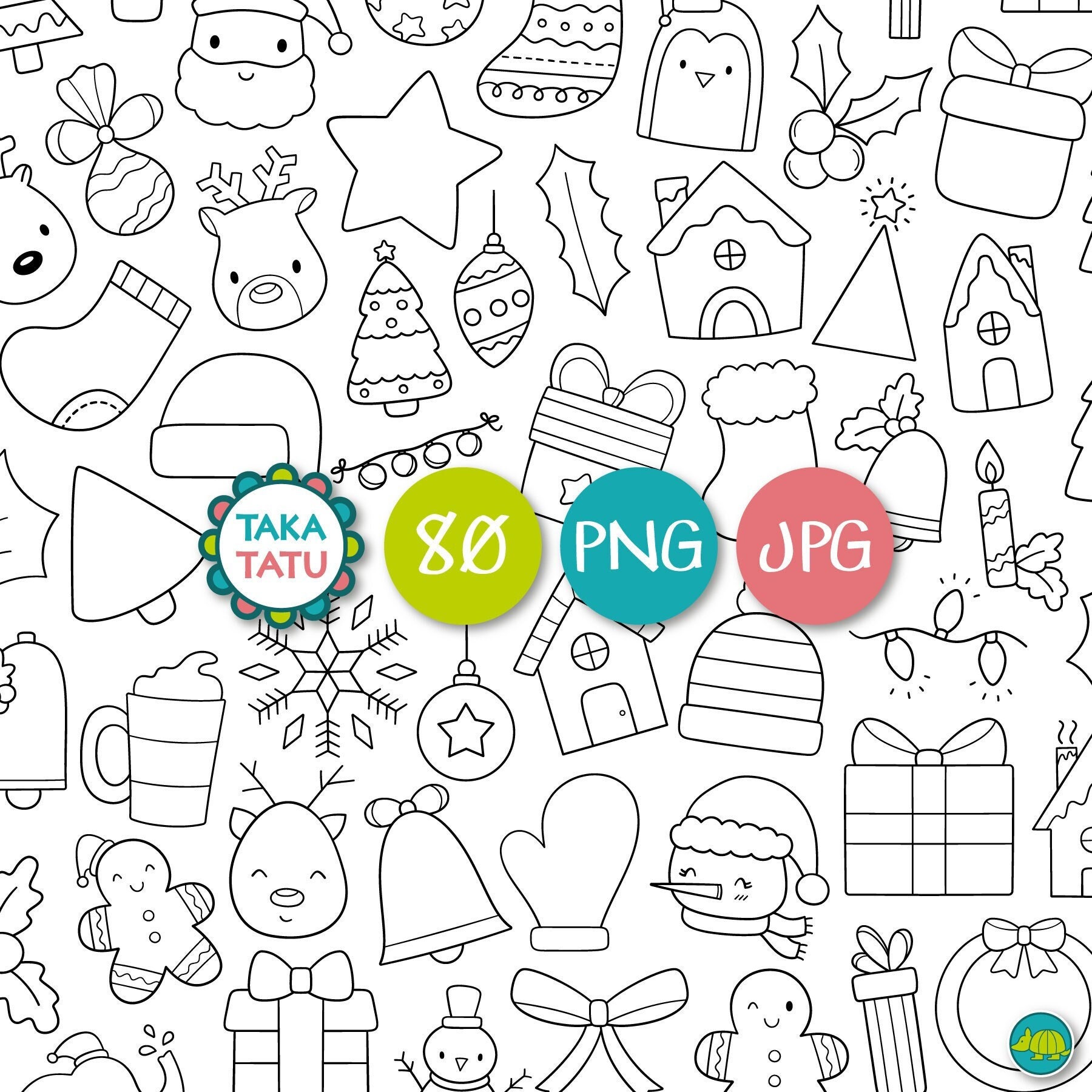 Christmas Doodles Clipart Black and White Christmas Line - Etsy