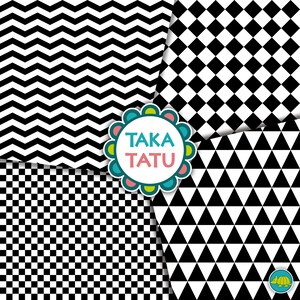 Black and White Digital Paper Pack - Geometric Black and White ...