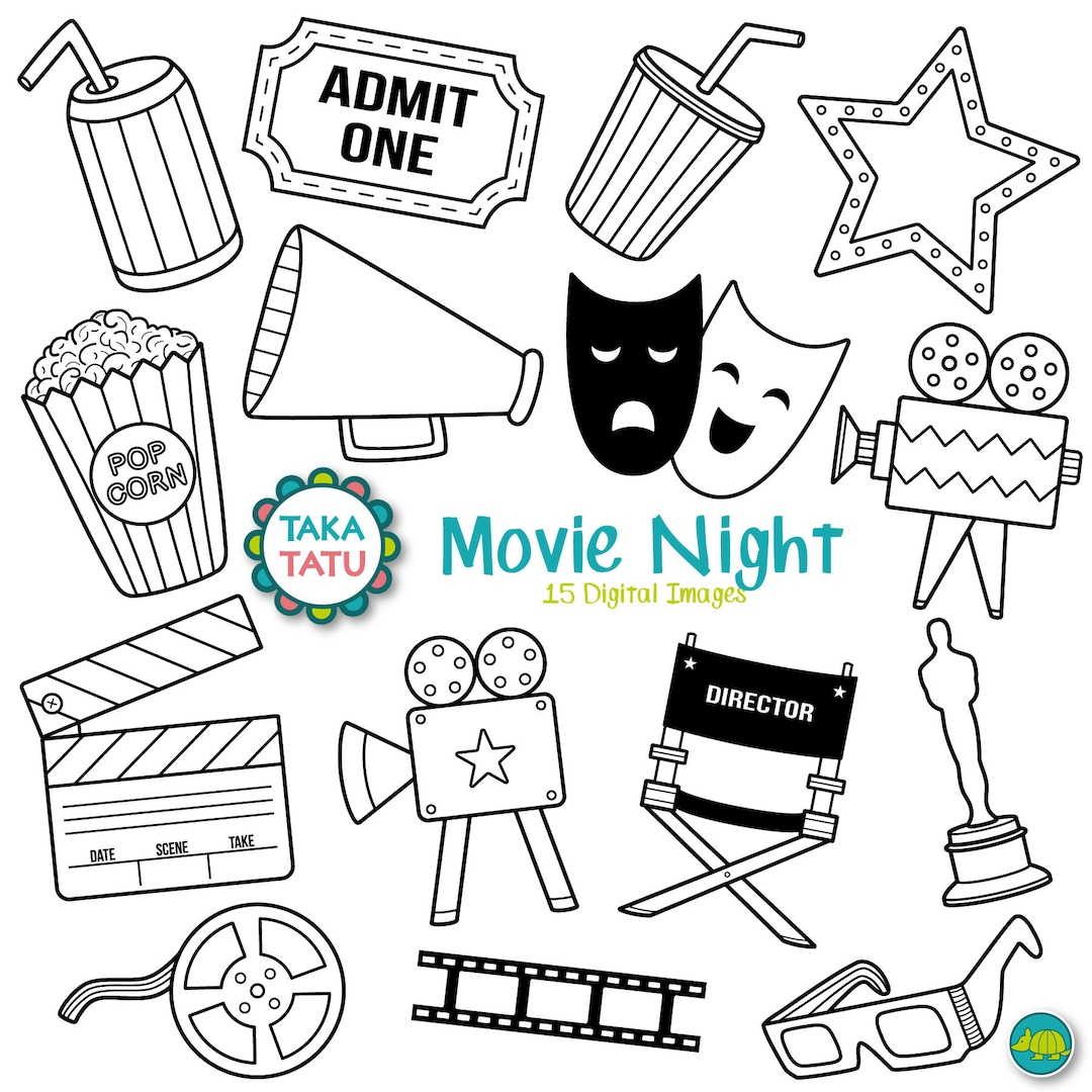 Movies Digital Stamp - Movies Clipart / Movie Night / Movie Clipart ...