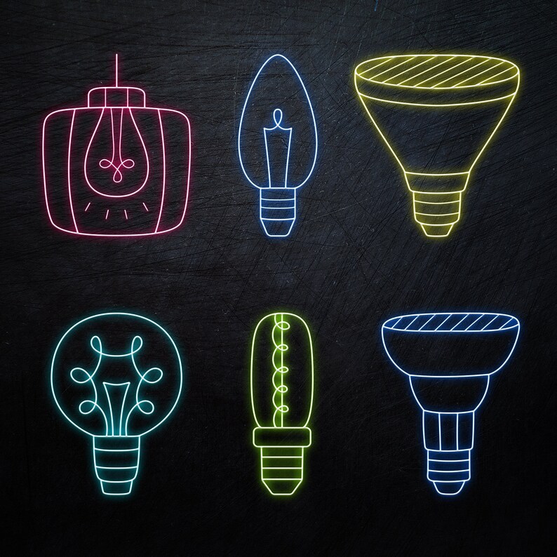 Neon Light Bulbs Clipart Neon Lamp Clipart / Neon Light - Etsy