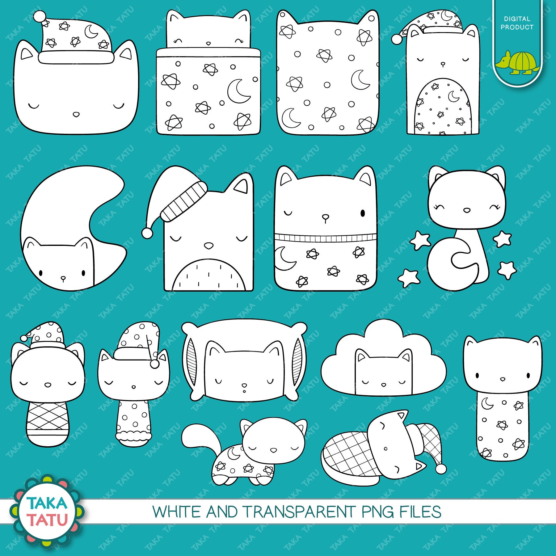 Sleeping Cats Clipart Bedtime Digital Stamp / Good Night | Etsy