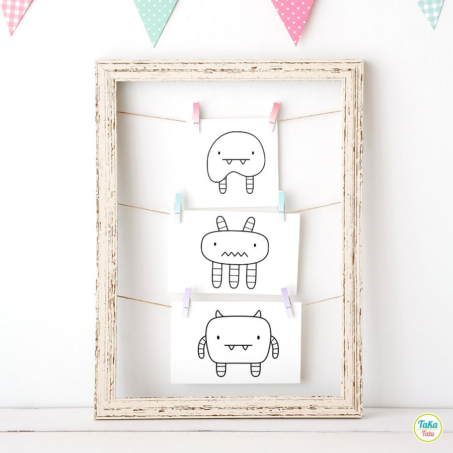Cute Monsters Clipart Black and White Clipart / Monster - Etsy
