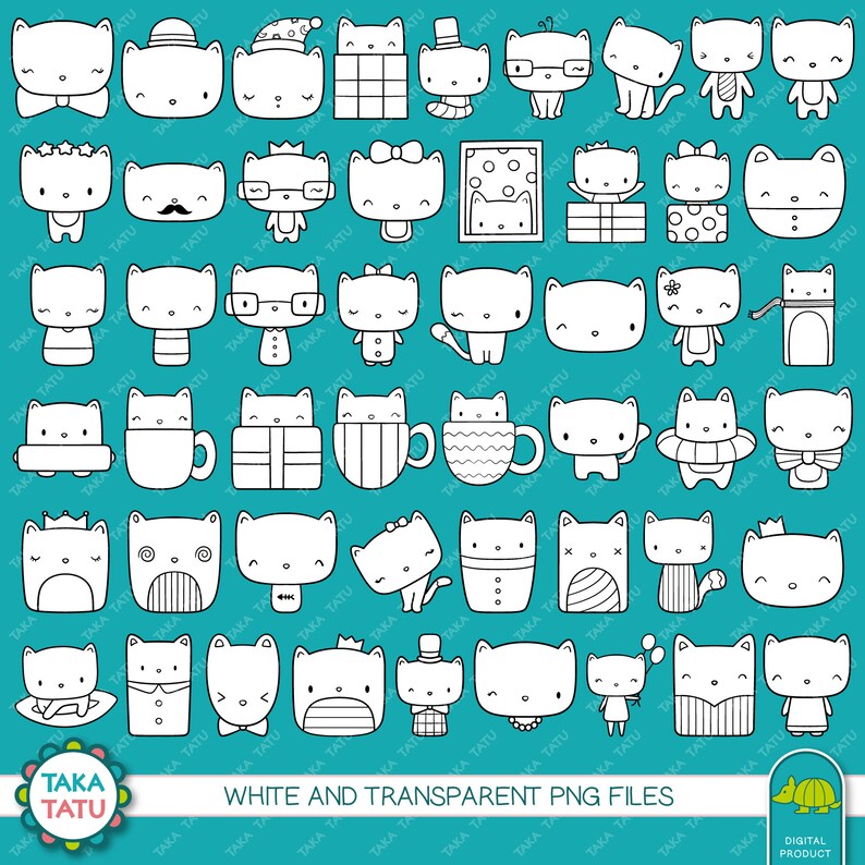 Cat Doodles Clipart - Digital Stamp for Cat Lovers / Cute Doodles ...
