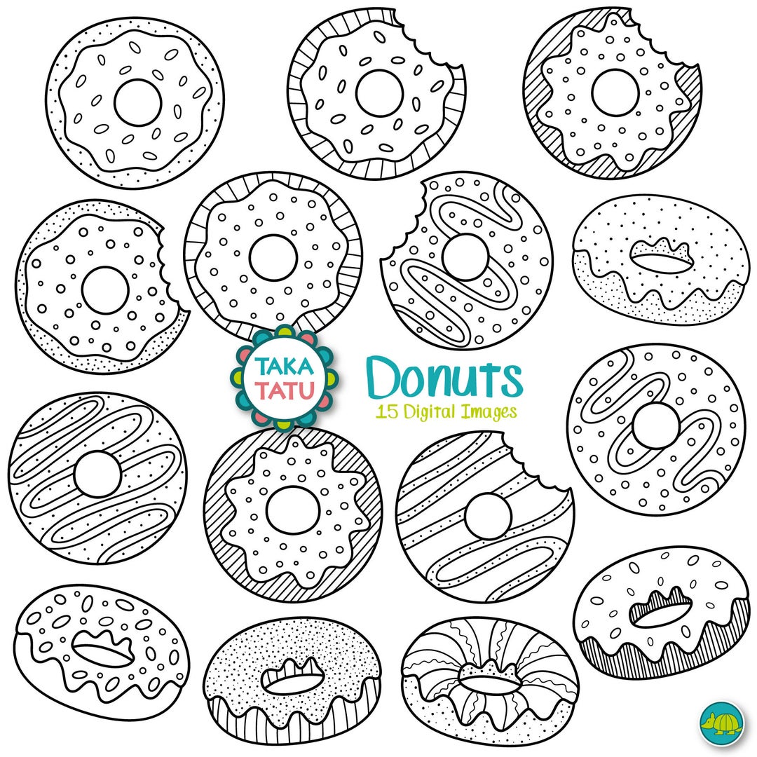 Donuts Digital Stamp - Donuts Clipart / Donuts Line Art / Donuts ...