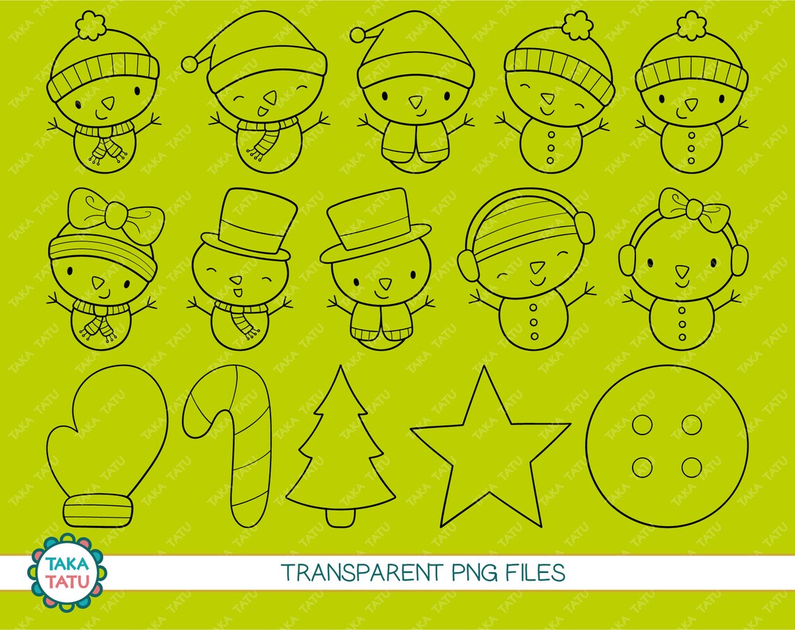 Snowman Stamp Snowman Clipart / Snowman Doodles / Cute | Etsy