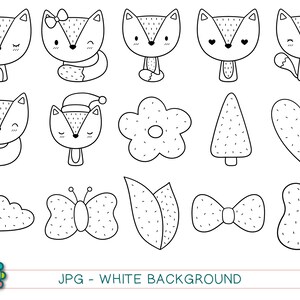 Fox Digital Stamp - Fox Clipart / Hand Drawn Black and White Fox ...