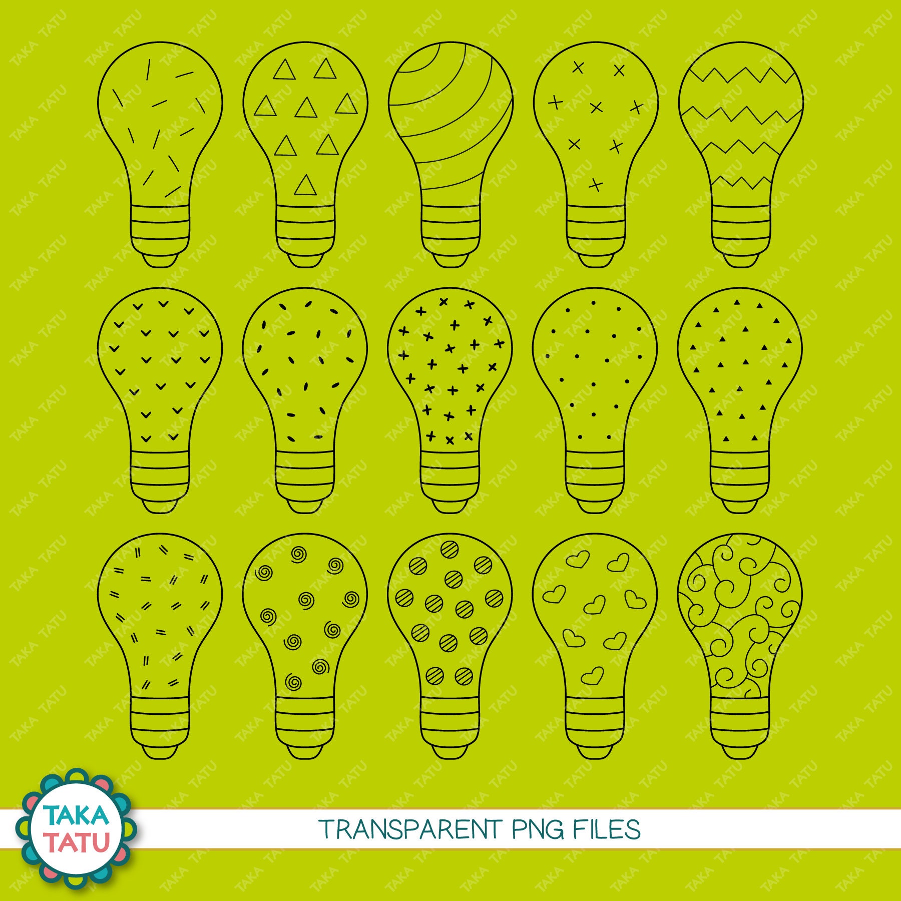 Cute Light Bulb Printable Line Art Graphics Patterned Black - Etsy UK