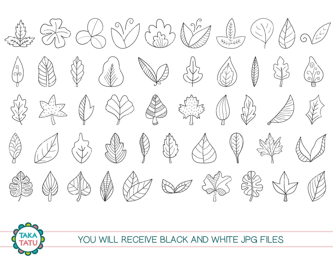 Leaves Digital Stamp Leaves Clipart / Leaf Doodles / Leaf - Etsy