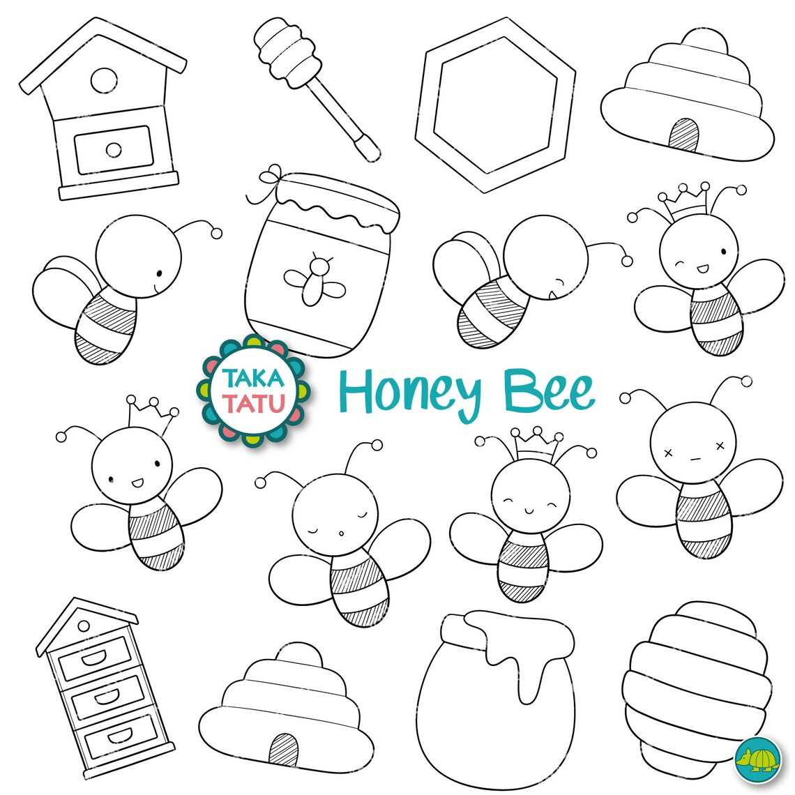 Honey Bee Digital Stamp Pack Printable Clipart / Kawaii Bees - Etsy