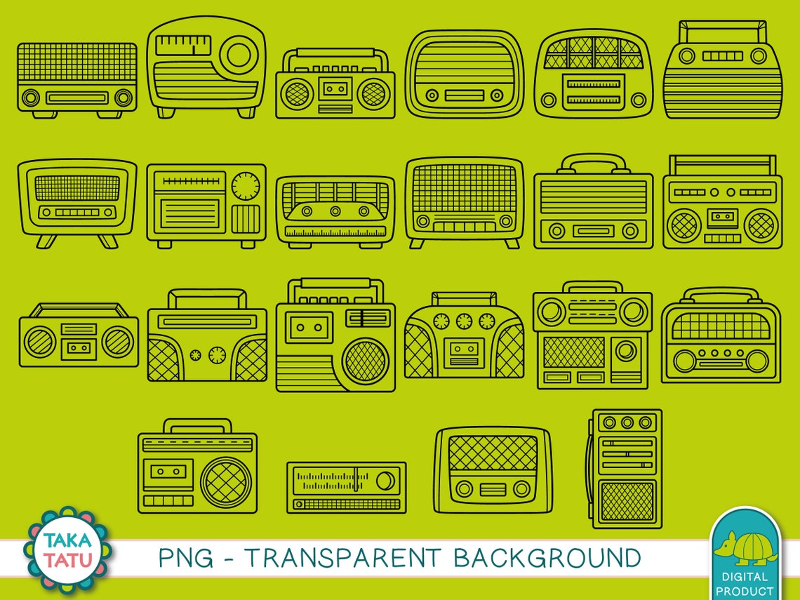 Vintage Radio Digital Stamp Black and White Set - Vintage Music / Retro ...