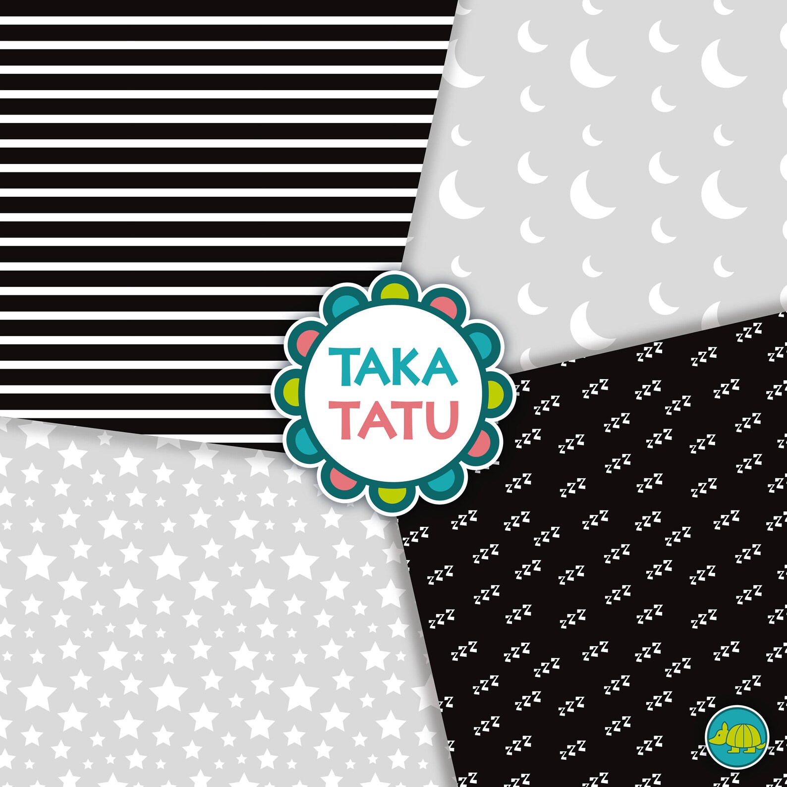 Good Night Digital Paper - Black White and Grey / Scrapbook Paper ...