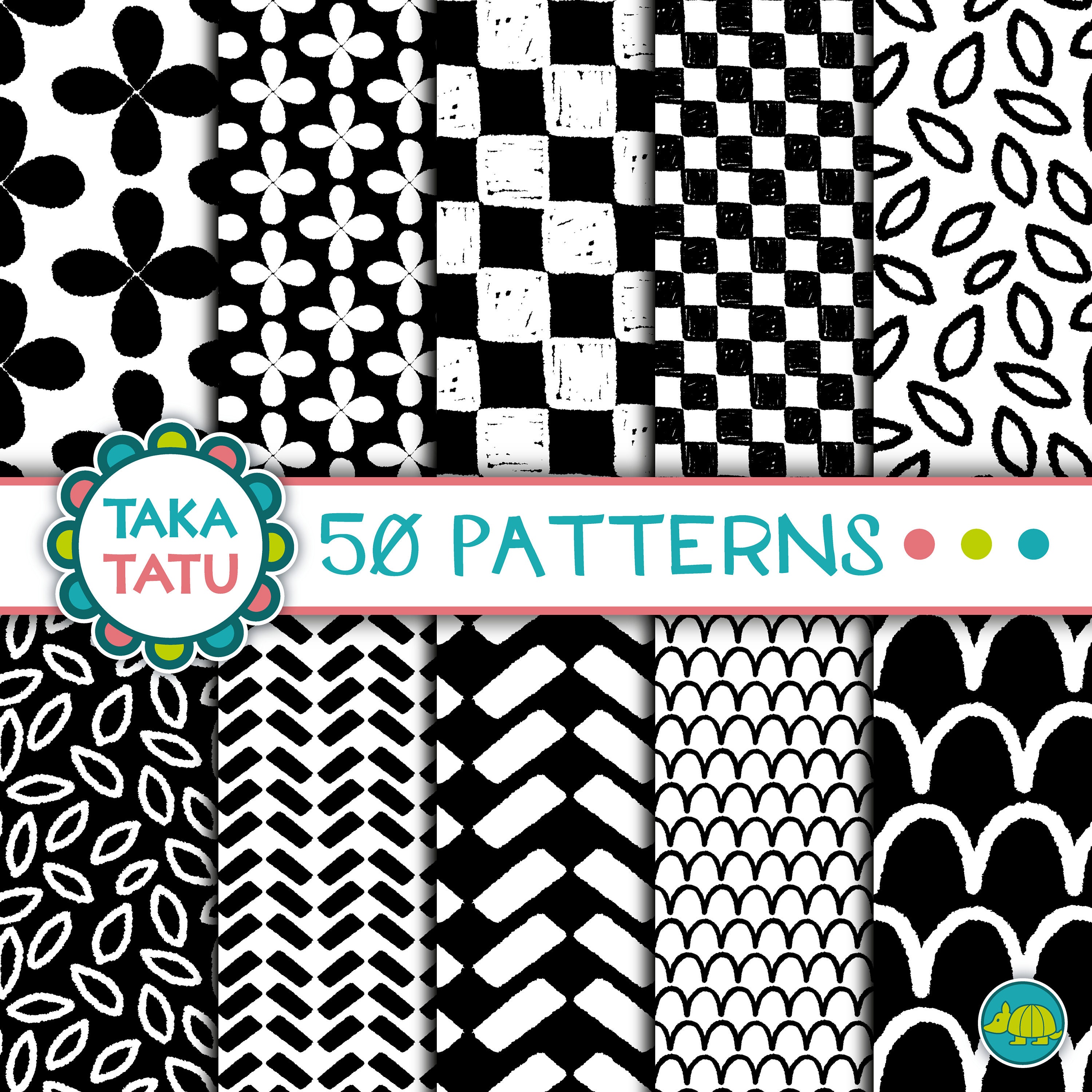50 Black and White Painted Digital Paper Patterns / Black and | Etsy