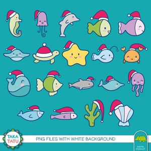 Sea Christmas Cute Hand Drawn Printable Holidays Clipart Set / Kawaii ...