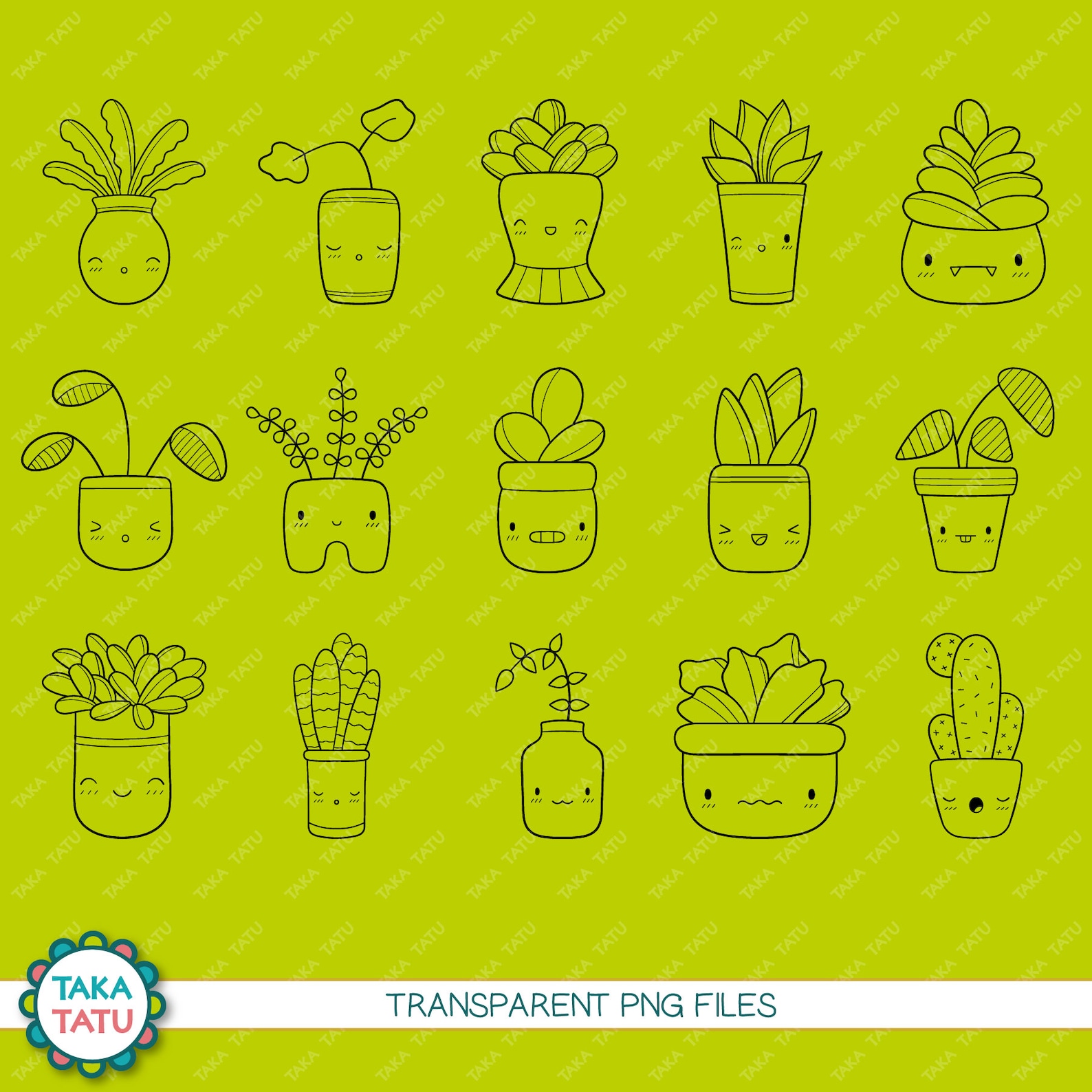 Kawaii Plants Clipart Cute Plants Digital Stamp / Cute Faces - Etsy ...