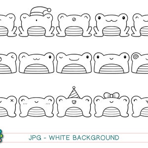 Cute Frogs Digital Stamp - Black and White Kawaii Frogs Printable Line ...