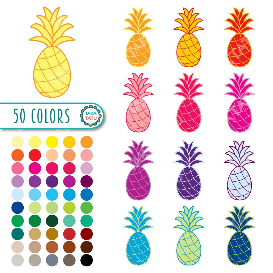 Pineapple Rainbow Clipart Pineapple Clipart / Colorful | Etsy