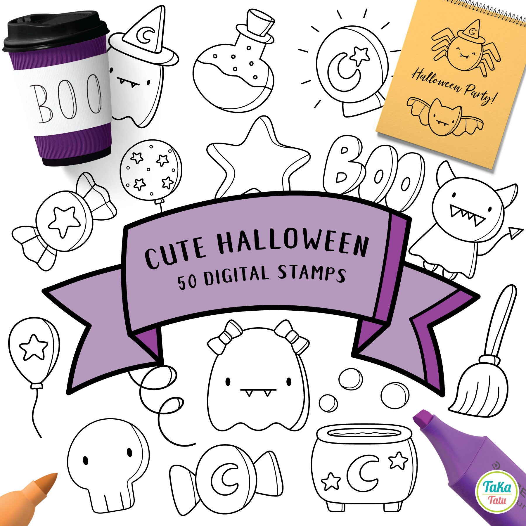 Cute Halloween Digital Stamp Halloween Clipart / Halloween - Etsy