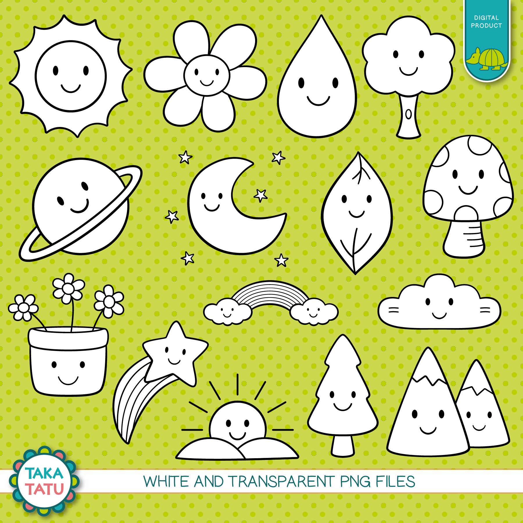 Kawaii Nature Digital Stamp Pack Kawaii Nature Clipart / - Etsy