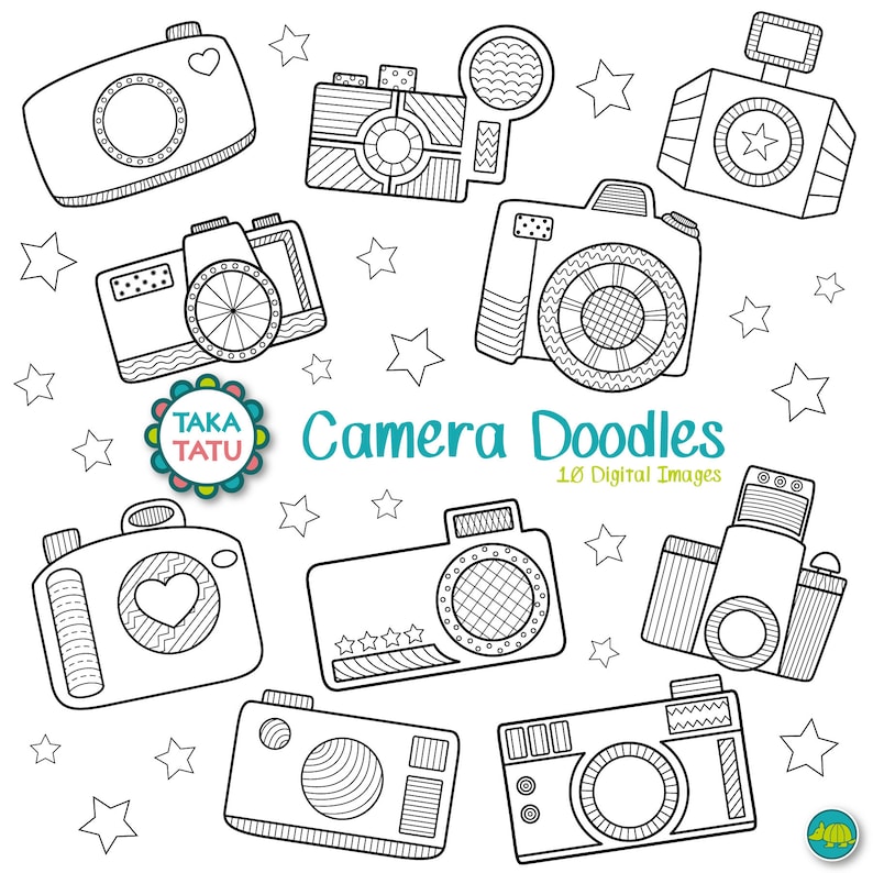 Camera Doodles Digital Stamp Pack - Black and White Clipart ...