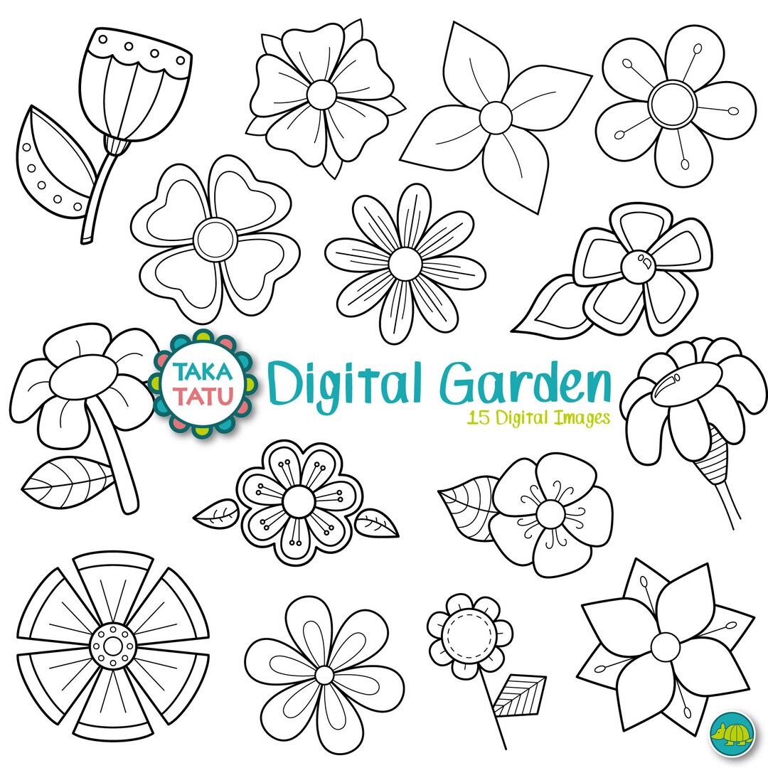 Digital Garden Digital Stamp Pack - Black and White Clipart / Flowers ...