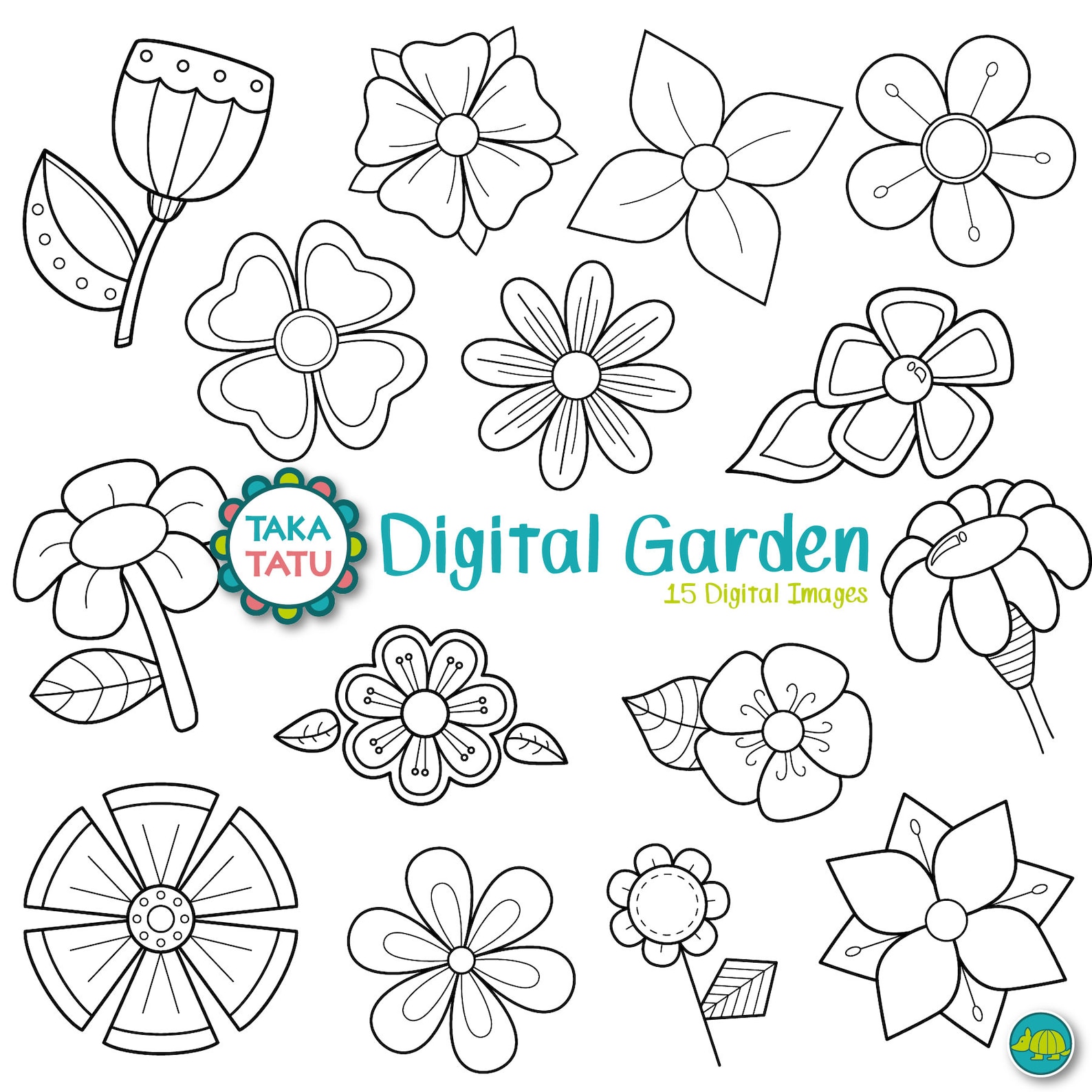Digital Garden Digital Stamp Pack Black and White Clipart / Flowers ...