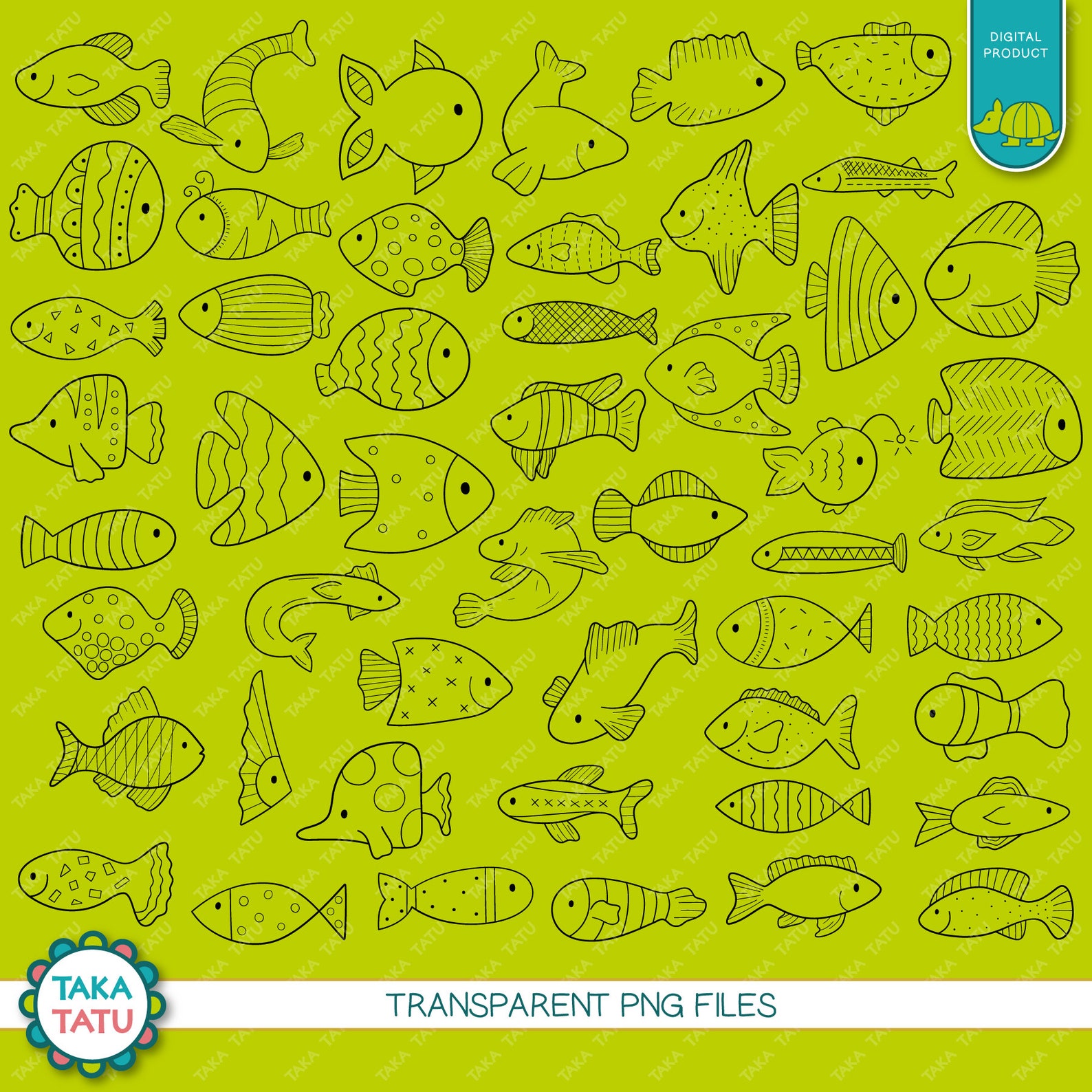 Fish Doodles Digital Stamp Black and White Clipart / Fish | Etsy