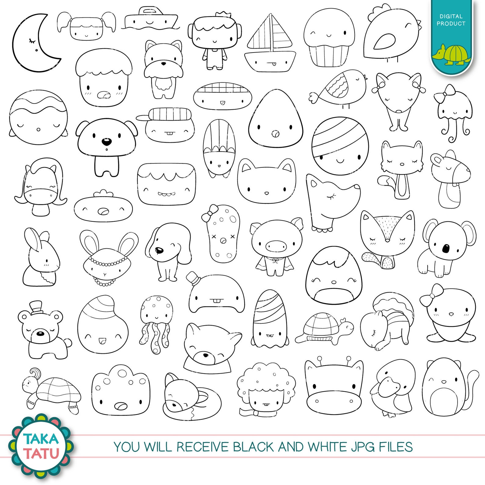 Cuties Clipart - Cute Characters Digital Stamp / Cute Clipart / Cute ...