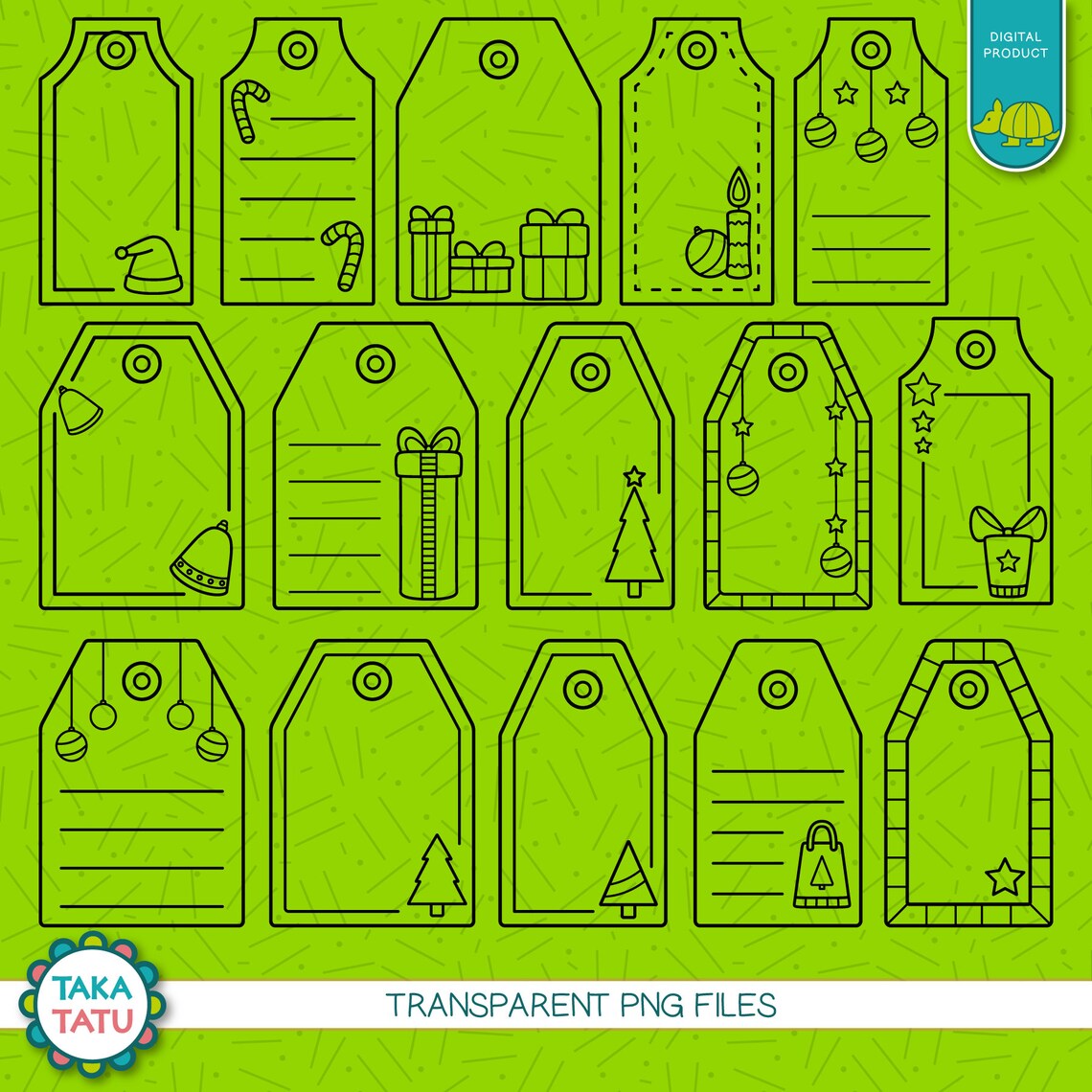 Christmas Tags Digital Stamp - Christmas Tags Clipart / Christmas Tag ...