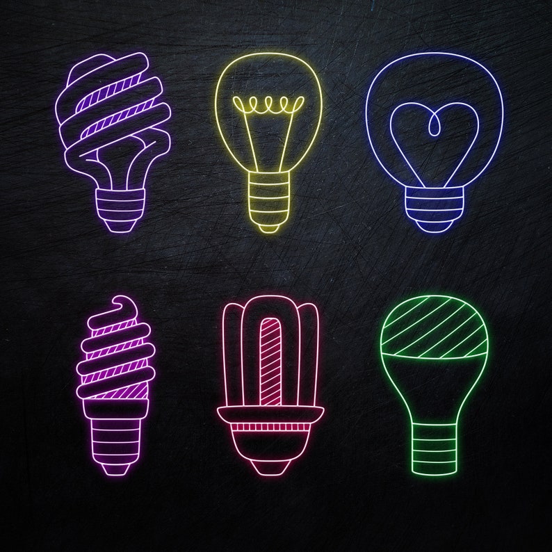 Neon Light Bulbs Clipart - Neon Lamp Clipart / Neon Light Embellishment ...