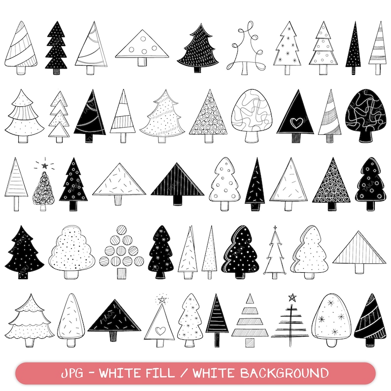 Tree Doodles Clipart Black and White Digital Stamp / Doodle - Etsy