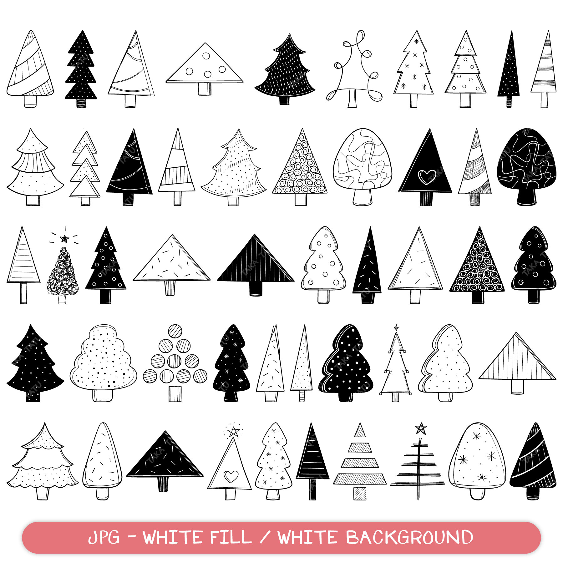 Tree Doodles Clipart Black and White Digital Stamp / Doodle - Etsy