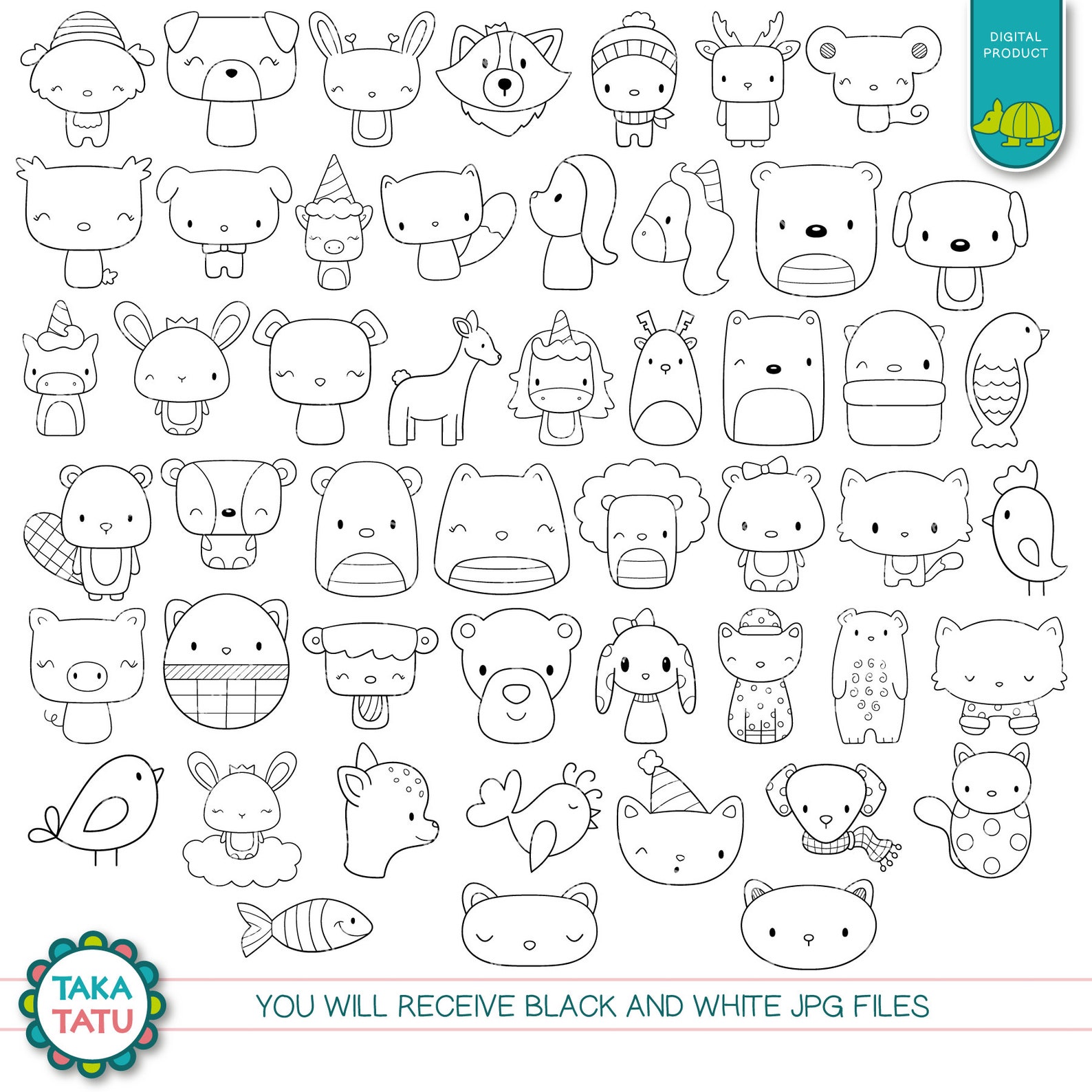 Cute Animals Clipart Animal Doodles Digital Stamp / Cute Zoo | Etsy