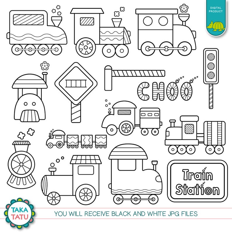Trains Digital Stamp Trains Clip Art / Train Clipart / Train | Etsy