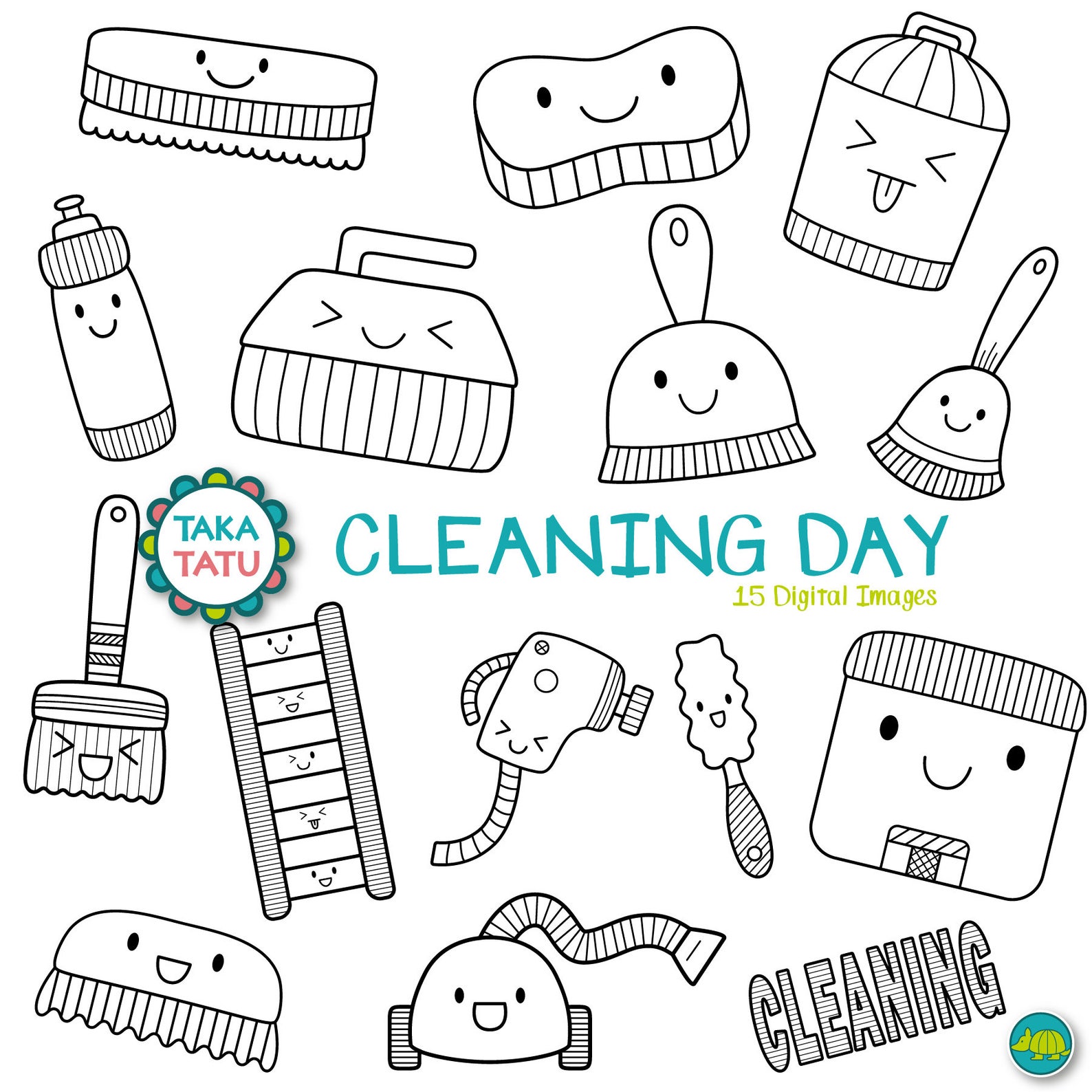 Cleaning Digital Stamp Kawaii Cleaning Clipart / Cleaning - Etsy