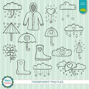 Lovely Rain Digital Stamp Pack - Hand Drawn Clip Art / Doodles Clipart ...
