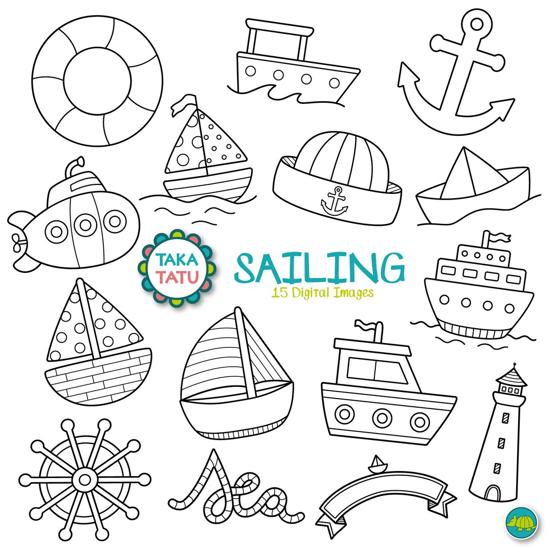 Sailing Digital Stamp - Sailing Clip Art / Boat Clipart / Marine ...