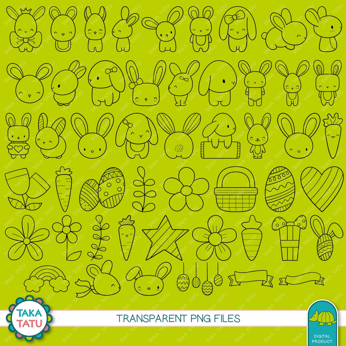 Easter Bunny Clipart Bunny Doodles Digital Stamp / Easter | Etsy